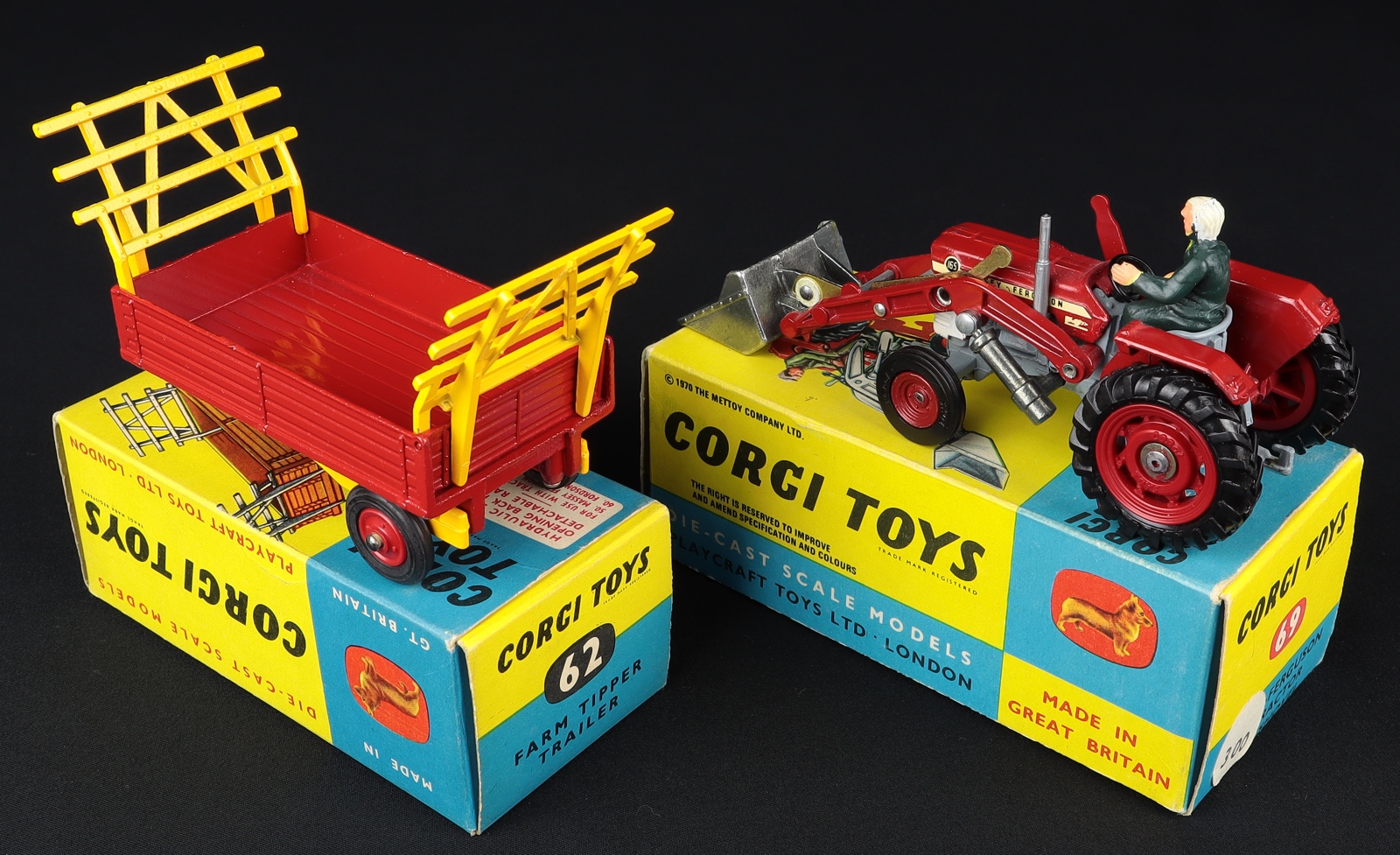 Corgi Toys 69 Massey-Ferguson 165 Tractor with Shovel & 62 Farm Tipper ...
